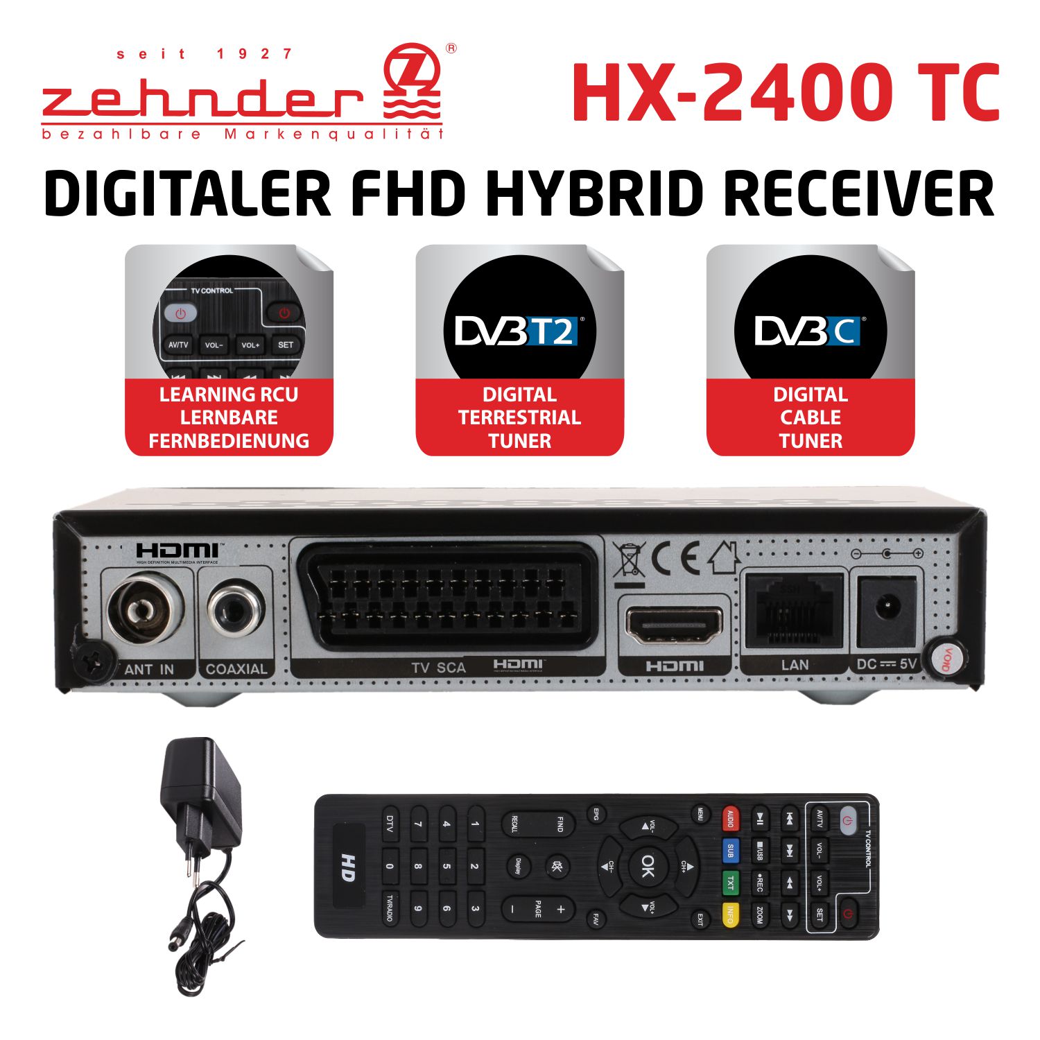 ZEHNDER HX-2400 TC | DVB-T2/C | DIGITALER COMBO-RECEIVER